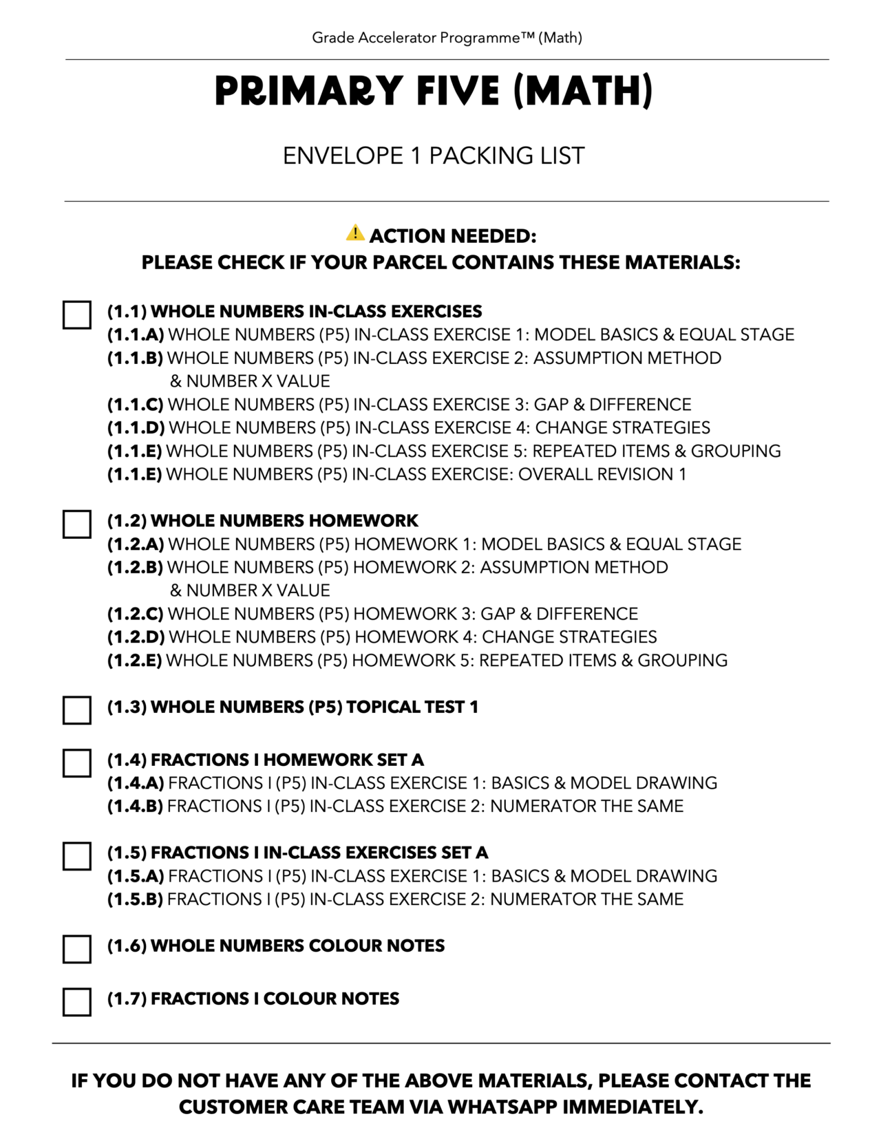 [2024] [P5 Mathematics GAP] Materials Packing List - The Pi Lab